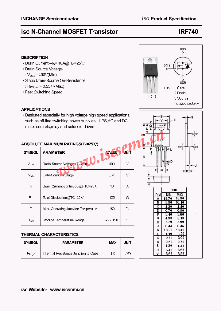 IRF740_4507208.PDF Datasheet Download --- IC-ON-LINE